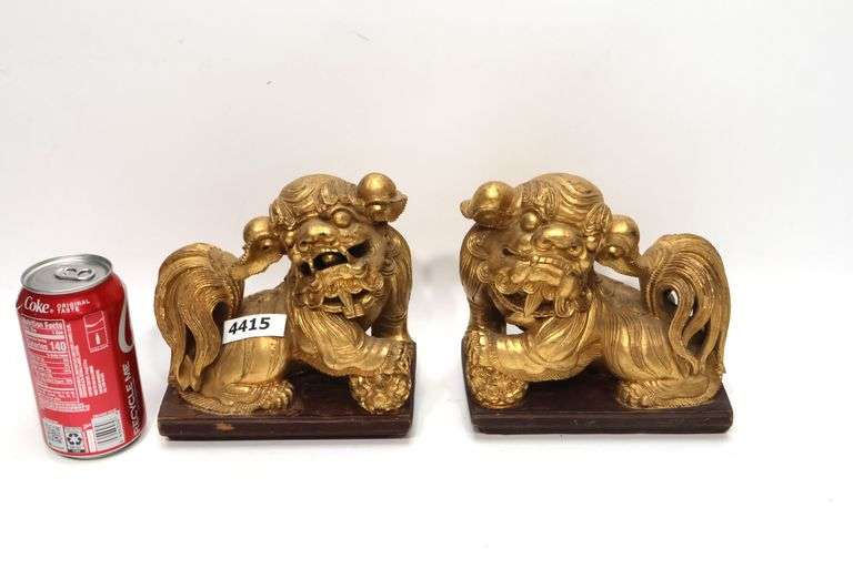 Pair Asian Carved Giltwood Foo Dog Bookends - Dixon's Auction at Crumpton