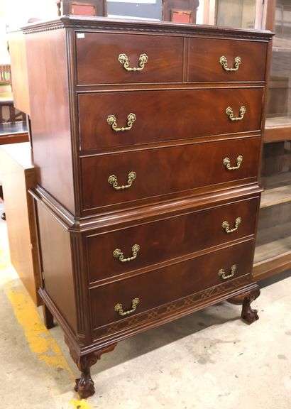 Colonial Revival Claw Foot Mahogany Five Drawer Chest - Dixon's Auction ...