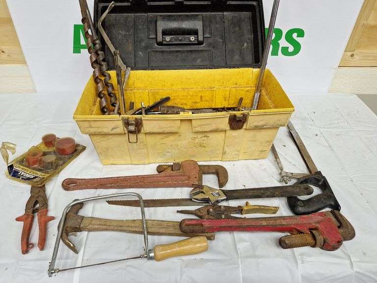 Yellow Plastic Tool Box & Tools - Diamond G Auctioneers