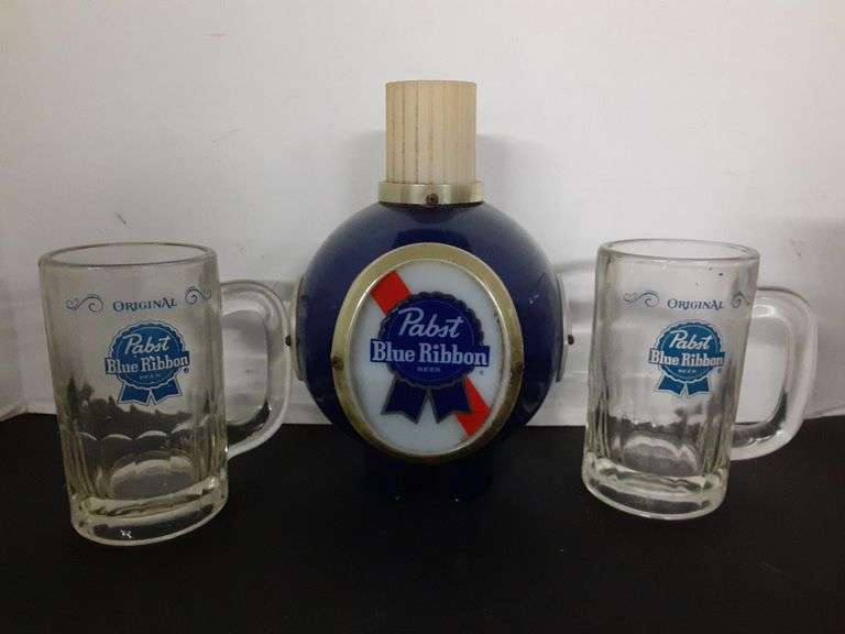 Pabst Blue Ribbon Beer Mugs and Lamp Shade - Delaware Auction Center