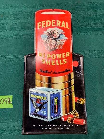 Federal Hi-Power Shells Tin Sign - Delaware Auction Center