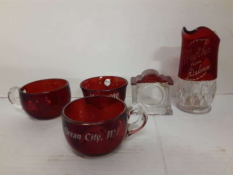 Collection of Ruby Flash Glassware - Delaware Auction Center