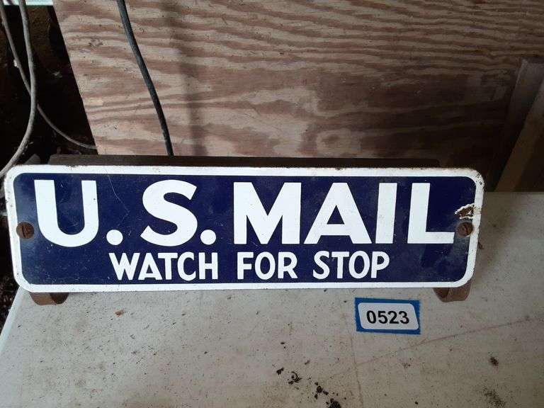 Porcelain US Mail Sign-11" - Delaware Auction Center