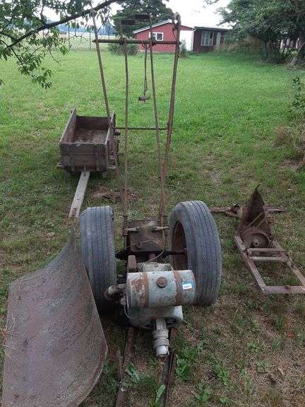 Vintage Hand Push Tractor w/ Plow and Mower - Delaware Auction Center
