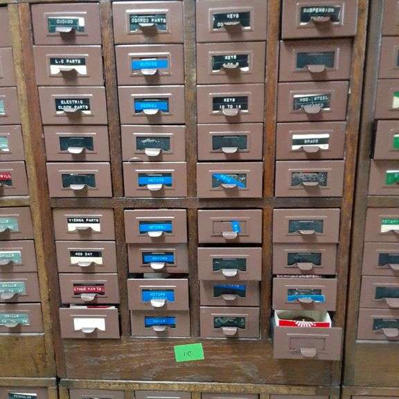36 Drawer Card Catalog Cabinet w/ Assorted Contents - Delaware Auction ...
