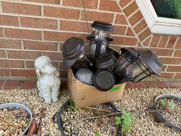 Assorted Outdoor Solar Lights & Cement Poodle - Delaware Auction Center