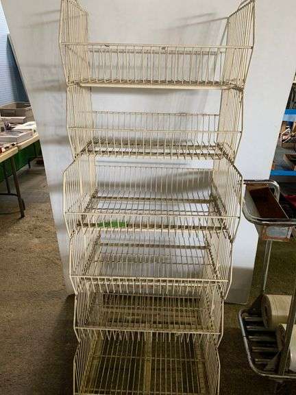 (6) Stacking Wire Rack Bins w/ Mobile Base - Delaware Auction Center