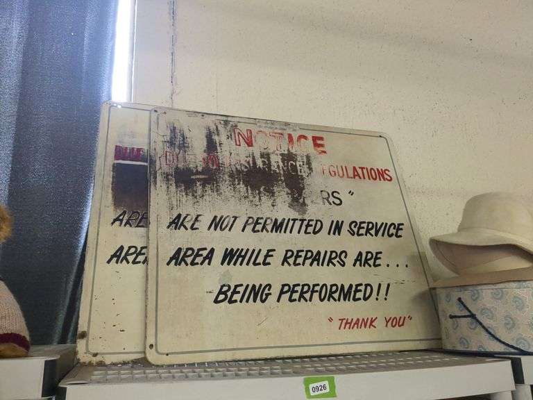 (2) Large Metal Service Area Signs - Delaware Auction Center