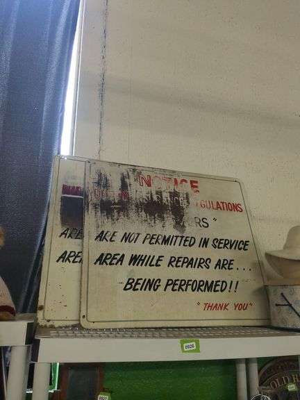 (2) Large Metal Service Area Signs - Delaware Auction Center