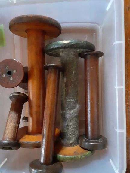Tote of Antique Spools - Delaware Auction Center