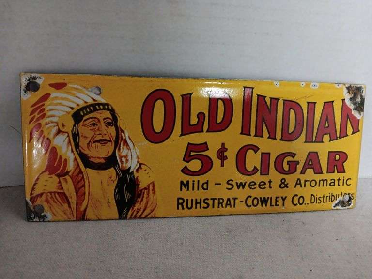 Old Indian Cigar Porcelain Sign - Delaware Auction Center