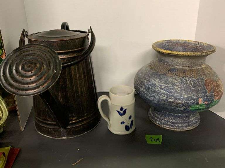 Painted Pottery Planter, Metal Watering Can, and Pottery Mug - Delaware ...