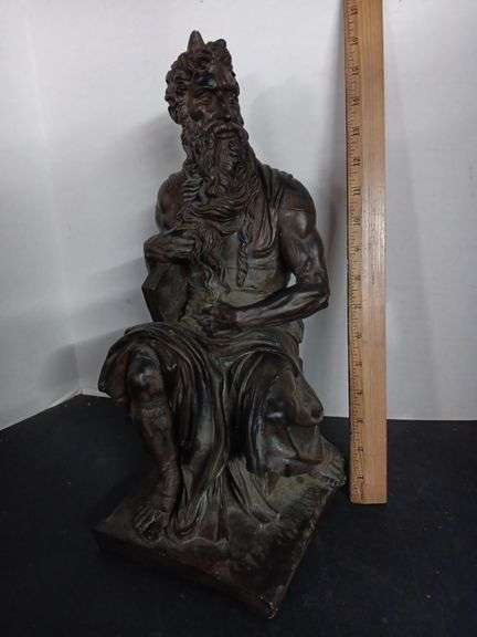 Bronze Toned Horned Moses Statue - Delaware Auction Center
