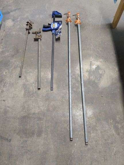 25" (2) Pipe Clamps, (2) 56" Pipe Clamps & Irwin 36" Quick Grip Clamp ...