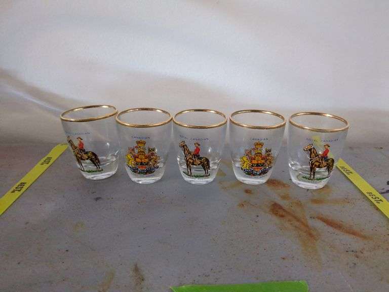 (5) Gold Rimmed Canadian Shot Glasses - Delaware Auction Center