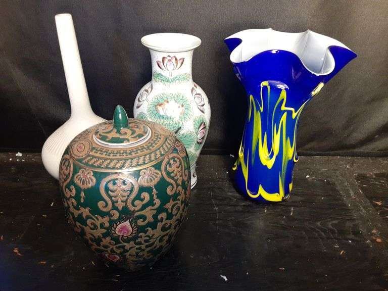 (3) Vases, Lidded Jar and Spring Wreath - Delaware Auction Center
