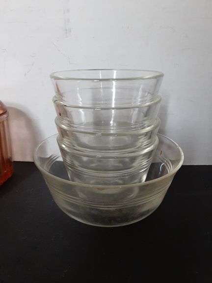Assortment of Pyrex Custard Dishes, Lidded Jars, and a Pink Depression ...