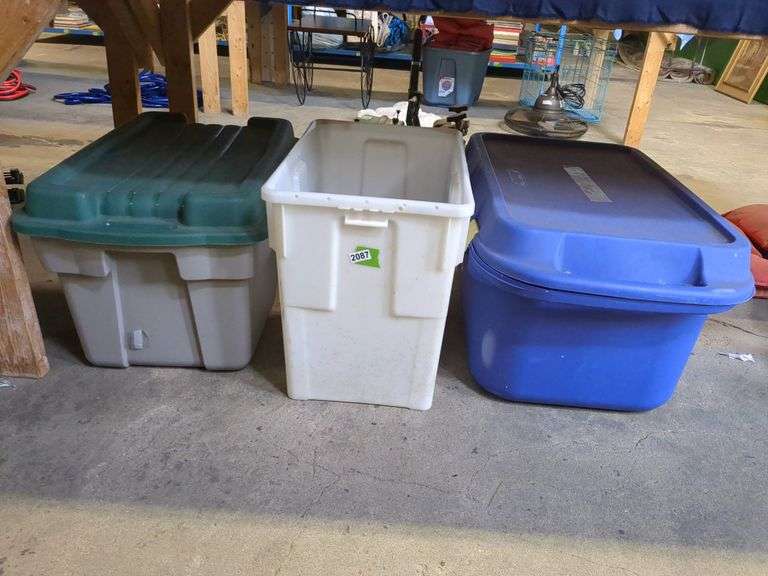 (2) Totes with Lids and (1) Tote with No Lid - Delaware Auction Center