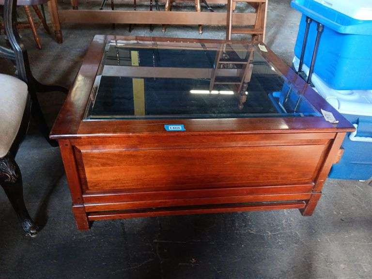 Shadowbox Coffee Table w/ Glass Top - Delaware Auction Center