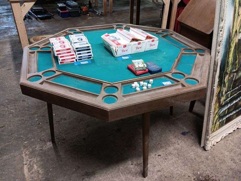 Vintage Poker Table w/cards & dice - Delaware Auction Center
