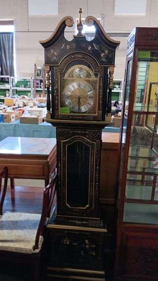 Contemporary Hand-Painted Tall Case Clock w/Asian Style Bird & Flower ...