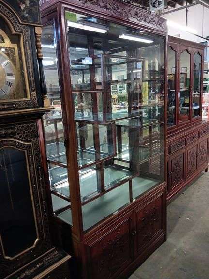Contemporary Rosewood Multi-Tiered Asian-Style Mirror-Backed China ...