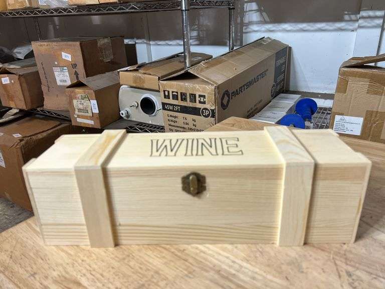 (4) 4"W x 14"L Wooden Wine Crate Gift Box w/Hinged Clasp - MSRP 4 @ $30 ...