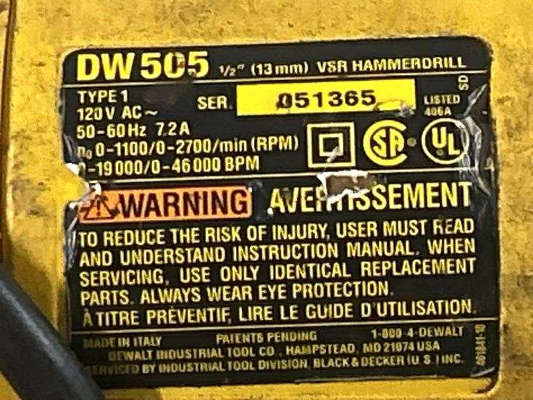 Dewalt 1/2" VSR Corded Dual Range Hammer Drill - DW505 - MSRP $69.99 ...