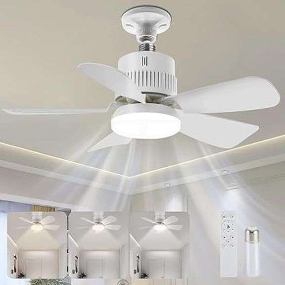 Jing Light Socket Ceiling Fan with Light Remote Control 3 Color 3 Wind ...