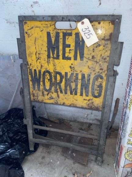 Men working sign • Vintage • Garage - Duck Soup Auctions