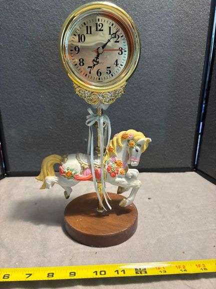 Carousel horse clock • 12” • Kitchen - Duck Soup Auctions