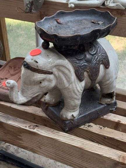 Elephant dish • 12” high • Green house - Duck Soup Auctions