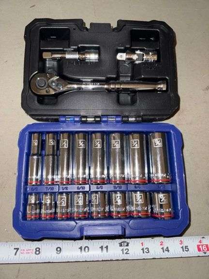 Kobalt ratchet and shallow and deep well socket set • 3/8” standard ...