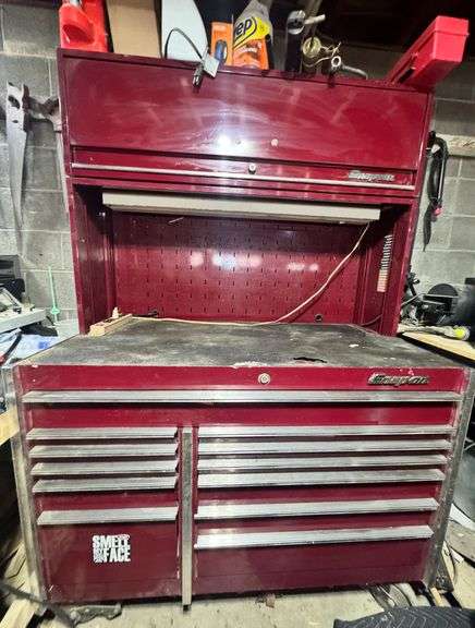 Snap on tool box with workbench Main section measures 52" wide x 26 ...