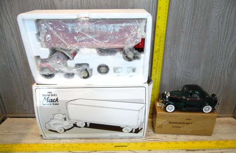 1960 Mack Die Cast Model B-61 Tractor & Trailer & 1932 Ford Die Cast 2 ...