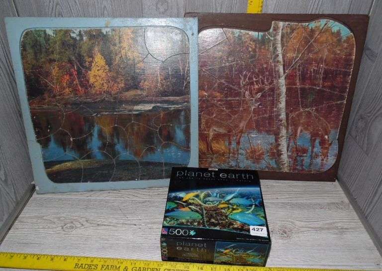 Planet Earth Puzzle & 2 Handmade Puzzles - Dunker Auction