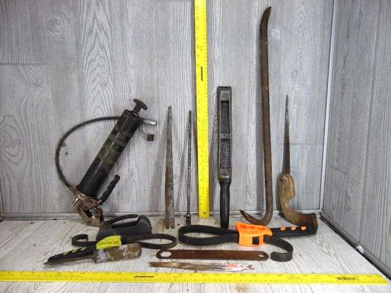 Grease Gun, Crowbar, Rasp, Filt Wrenches & More - Dunker Auction
