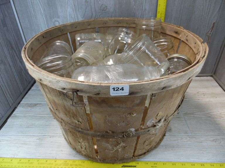 Bushel Basket with Assorted Canning Jars - Dunker Auction