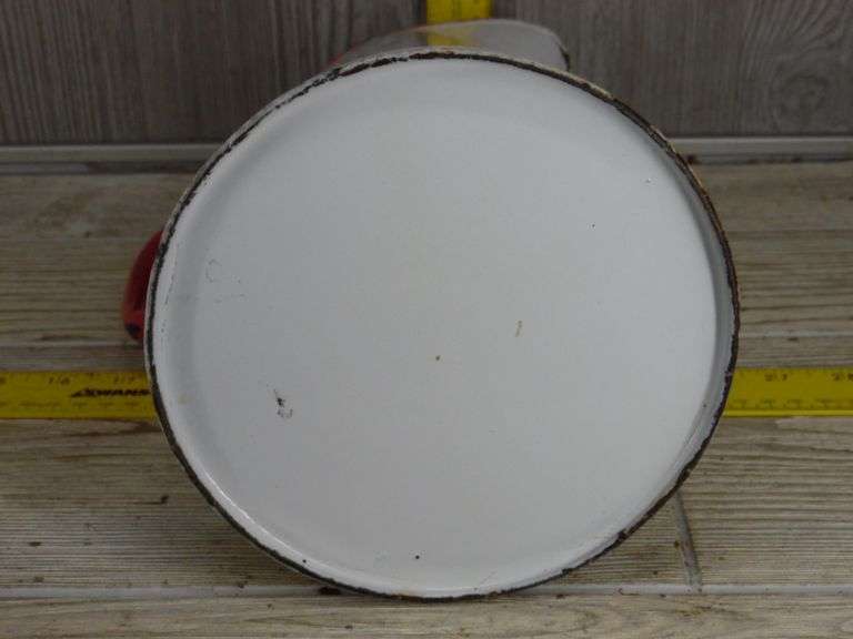 Red & White Enamel Pitcher - Dunker Auction