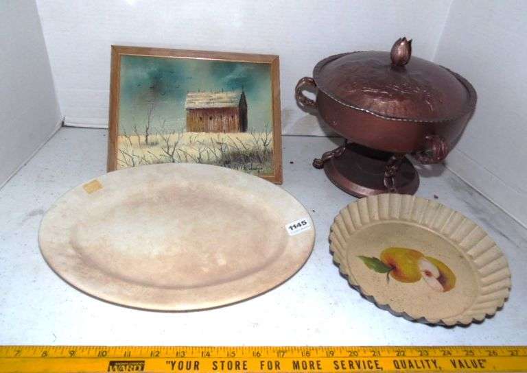 Vintage Plates, Server, Barn Picture - Dunker Auction