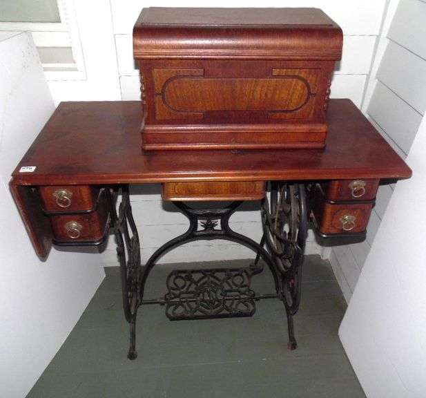 Domestic Treadle Sewing Machine: 44" x 17" x 28" Expanded - Dunker Auction