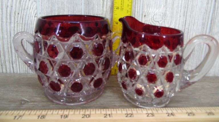 Ruby Red Glass Sugar Bowl & Creamer - Dunker Auction