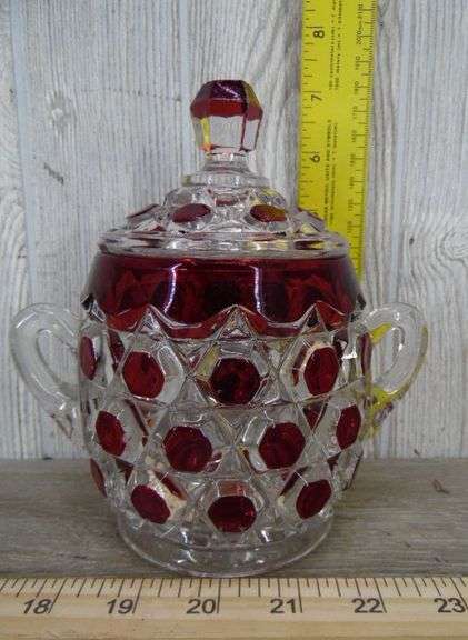 Ruby Red Block Sugar Bowl - Dunker Auction
