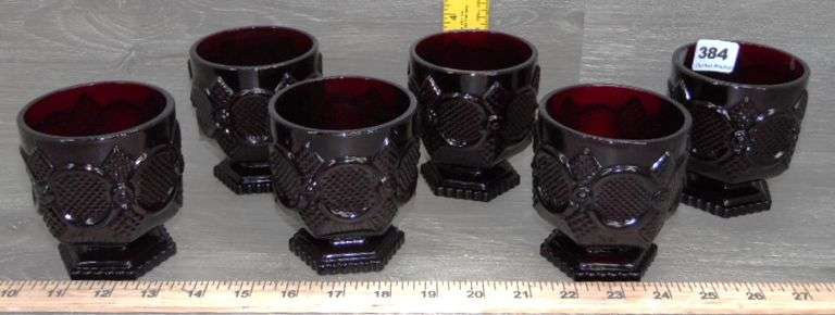 Avon Ruby Red Footed Glasses - Dunker Auction