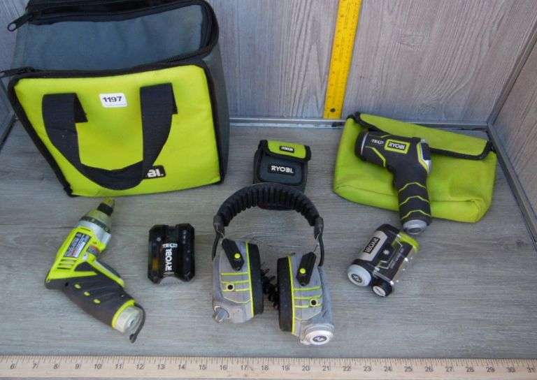 Ryobi Drill, Temp Gun, Utility Light, Ear Protection & Carry Case ...
