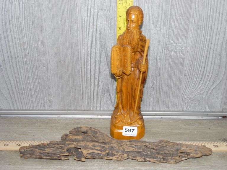 Wood Religious Statue and Driftwood - Dunker Auction