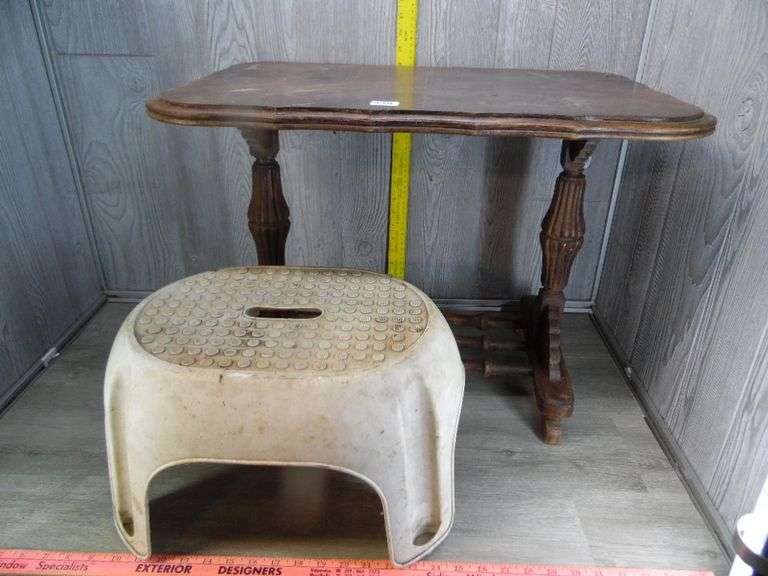 Small Inlayed Table and Step Stool - Dunker Auction
