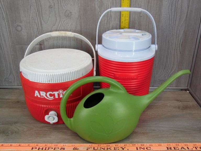 Two Liquid Coolers & Watering Can - Dunker Auction