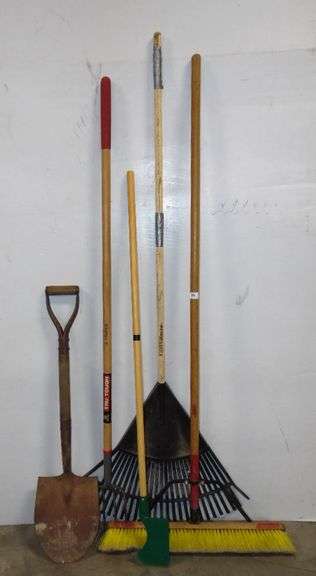 Long Handle Tools - Rake, Broom, Shovel, Pitchfork - Dunker Auction