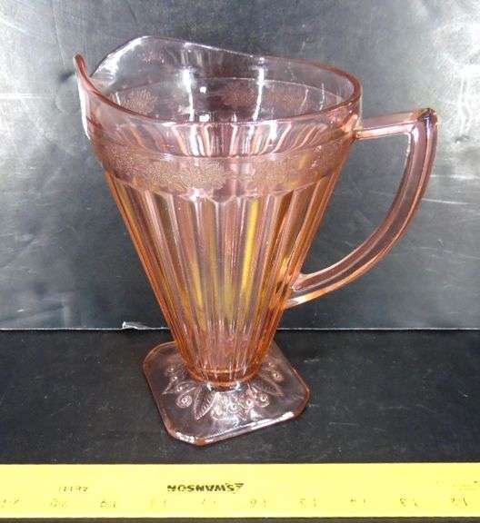 Pink Depression Glass Pitcher With Square Base - Dunker Auction